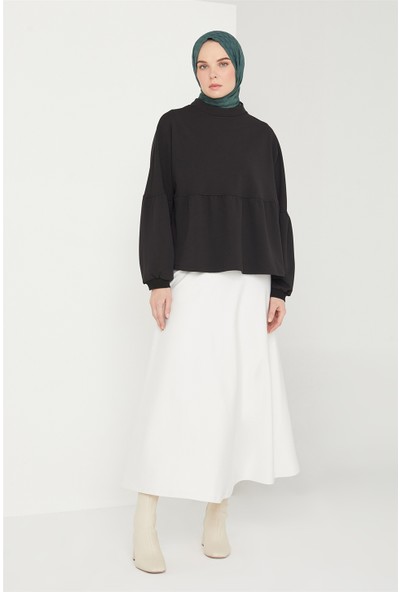 Armine Büzgü ve Ribana Detaylı Bluz 21K3027 Siyah