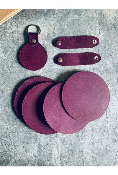 Bretya Mor Deri 4'lü Bardak Altlığı Seti