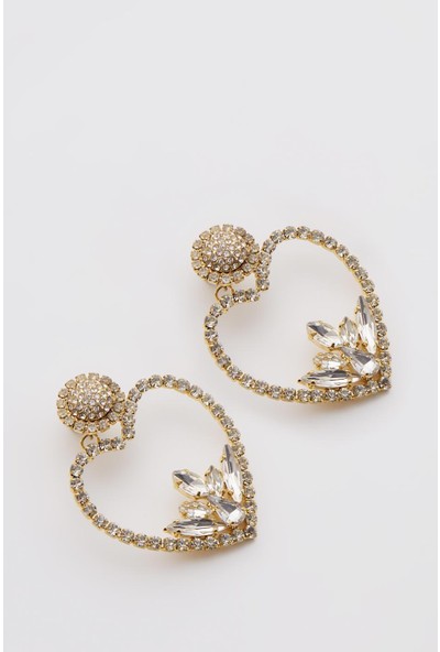 Perspective Kalpli Taş Sıralı Gümüş Rengi Küpe Perspective Kalpli Taş Sıralı Gümüş Rengi Küpe