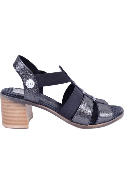Mammamia D22YS-1370 Koyu Gri Kadın Deri Sandalet