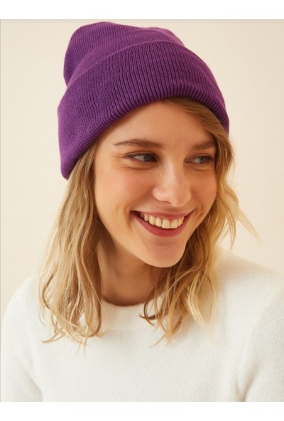 Garabidik Garabidik kadın Mor Basic Triko Bere