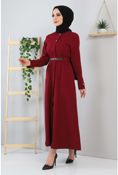 Zincir Kemerli Düğmeli Ferace Bordo Zincir Kemerli Düğmeli Ferace Bordo