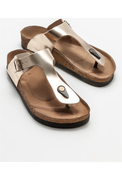 Elle Shoes Gold Deri Kadın Spor Terlik
