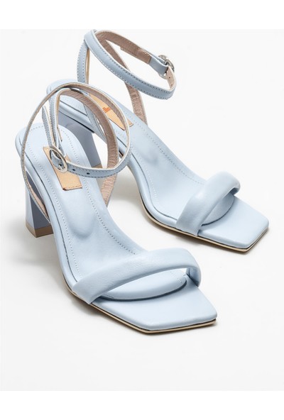 Elle Shoes Mavi Deri Kadın Topuklu Sandalet