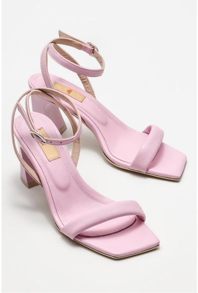 Elle Shoes Pembe Deri Kadın Topuklu Sandalet