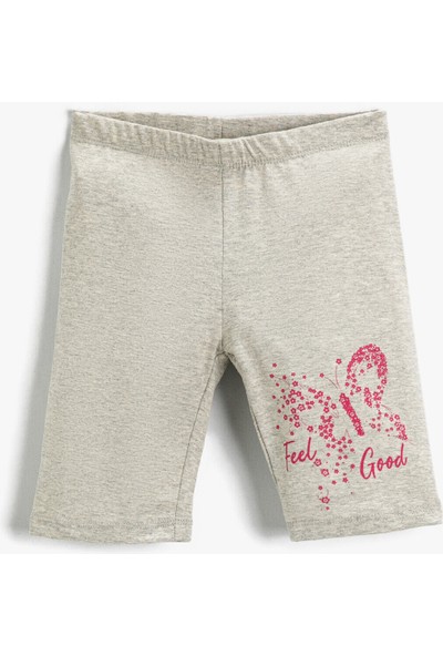Koton Lastikli Bol Kesim Baskılı Gri Kız Çocuk Tayt - 2YKG47313OK