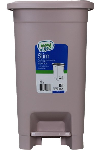 Hobby Life Çöp Kovası 15 Lt Slim Pedallı İç Kovalı Pudra