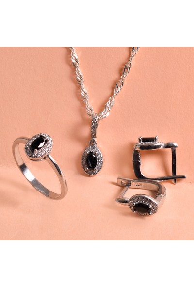 Feniks Silver Kolye, Yüzük ve Şekil Küpe 925 Ayar Gümüş 3'lu Set