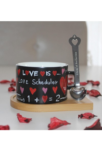 Lilibeaty Kalp Desenli Love Mıknatıs Kaşıklı Kahve Fincanı 200 ml