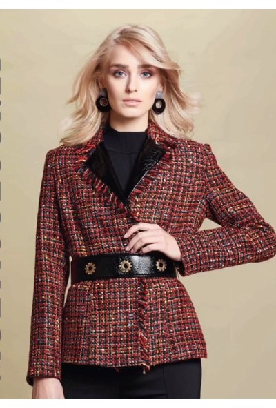 Serpil Prive - Ceket Yaka Ruganlı Chanel Kırmızı Serpil Prive - Ceket Yaka Ruganlı Chanel Kırmızı