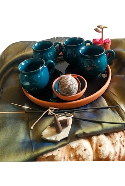 yefe El Yapımı Petrol 4 Kişilik Kahve Fincan Takımı & Konik Tütsü Sukulent & Mum & Siyah Sunum Tepsisi yefe El Yapımı Petrol 4 Kişilik Kahve Fincan Takımı & Konik Tütsü Sukulent & Mum & Siyah Sunum Tepsisi