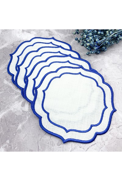 Weare2 Mavi Renkli Çift Sargı Nakışlı 4'lü Kokteyl Peçetesi
