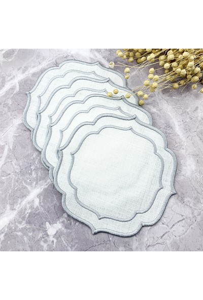 Weare2 Gümüş Gri Renkli Çift Sargı Nakışlı 4'lü Kokteyl Peçetesi