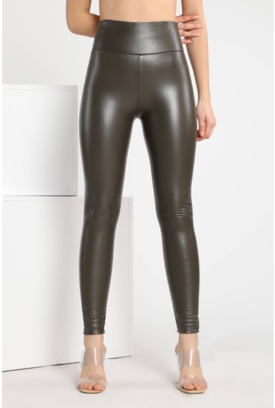 Rain Kadın Büyük Beden Yumuşak Deri Ligra ve Şardonlu Tayt