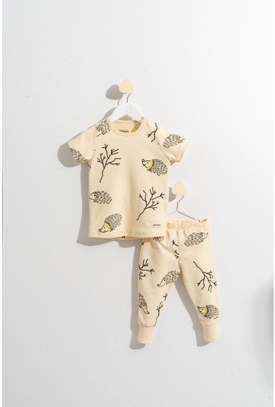 Wowow Bej Krem Rengi Kirpi Desenli Unisex Bebek Takımı