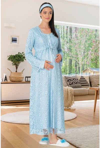 Mecit Pijama Mecit 5317 Mavi Dantel Sabahlıklı Lohusa Gecelik Takım Mecit Pijama Mecit 5317 Mavi Dantel Sabahlıklı Lohusa Gecelik Takım