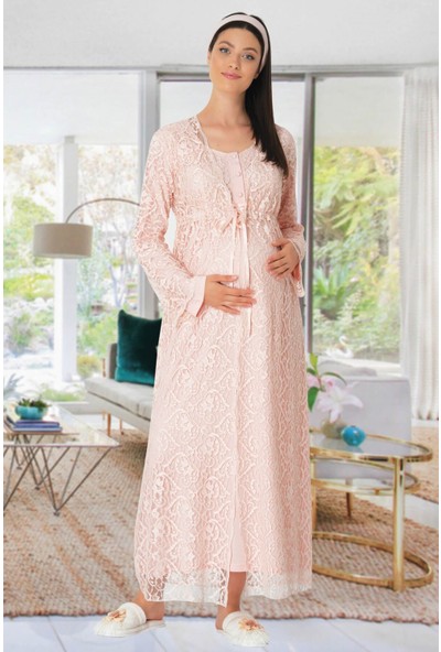 Mecit Pijama Mecit 5317 Pudra Dantel Sabahlıklı Lohusa Gecelik Takım Mecit Pijama Mecit 5317 Pudra Dantel Sabahlıklı Lohusa Gecelik Takım