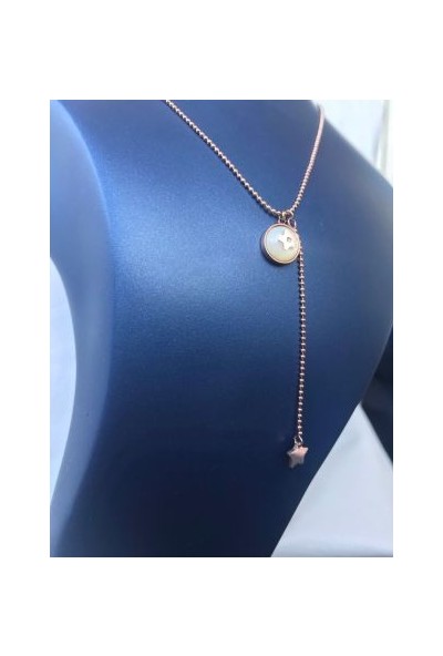 By Zeynep Yıldız ve Sedef Figürlü Paslanmaz Çelik Kaplama Rose Kolye