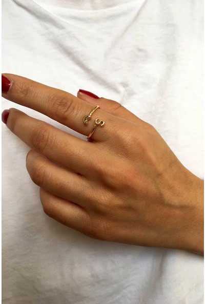 His Takı Gold Önden Ayarlanabilir Kalpli Harf Yüzük S Harfi