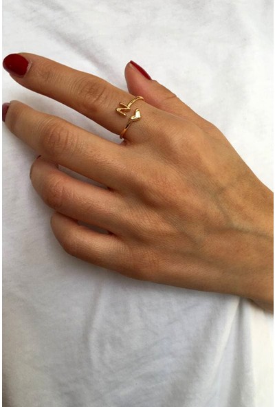 His Takı Gold Önden Ayarlanabilir Kalpli Harf Yüzük N Harfi