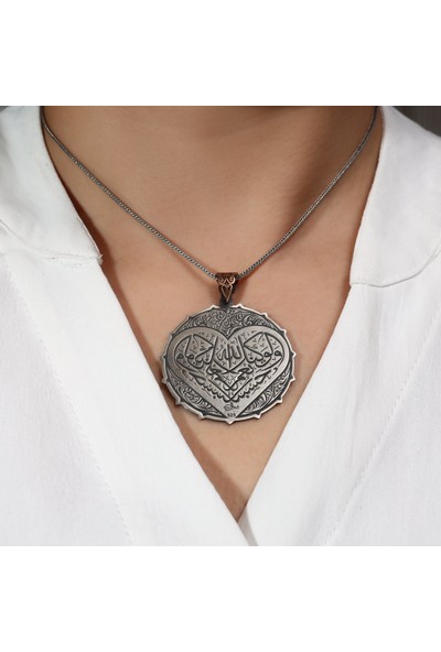 Sima Silver Gümüş Tasarım Hasbunallah Yazılı Kalp Bayan Gümüş Madal