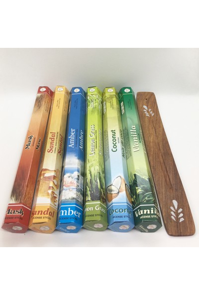 Tütsü 6 Çeşit Amber, Sandal, Misk, Hindistan Cevizi, Limonotu, Vanilya ve Tütsü Kayığı Tütsü 6 Çeşit Amber, Sandal, Misk, Hindistan Cevizi, Limonotu, Vanilya ve Tütsü Kayığı
