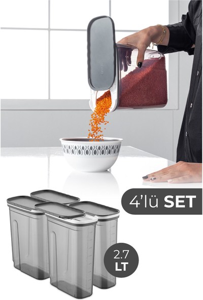 Vienev Foly 4'lü Sürgülü Kapaklı Erzak Kabı 2.7 Litre