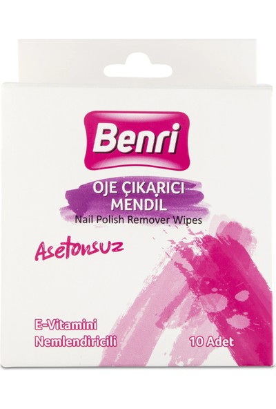 Benri Asetonsuz Oje Çıkarıcı Mendil 10'lu