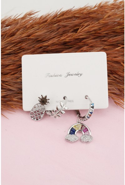 By Zeyna Aksesuar Kadın Kararmaz Gökkuşağı Detaylı Zirkon Küpe Set By Zeyna Aksesuar Kadın Kararmaz Gökkuşağı Detaylı Zirkon Küpe Set