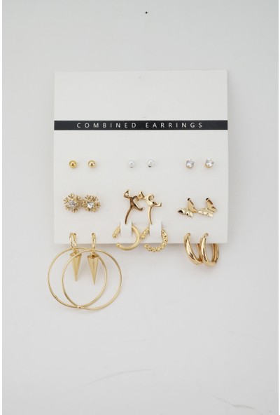 By Zeyna Aksesuar Kadın Kararmaz 9'lu Set Küpe