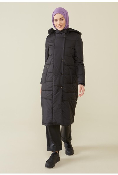 SETRMS Siyah Çıtçıtlı Kapişonlu Şişme Kaban 2213070