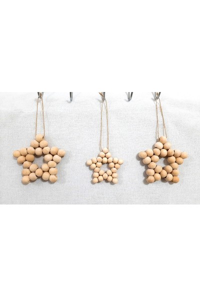 Tsundoku Dekoratif Ahşap Boncuklu Yıldız Set, Kapı Duvar Mutfak Süsü