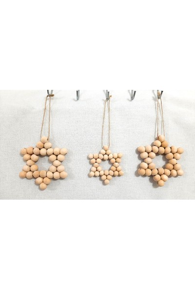 Tsundoku Ahşap Dekoratif Boncuklu Yıldız 3'lü, Kapı Duvar Mutfak Süsü