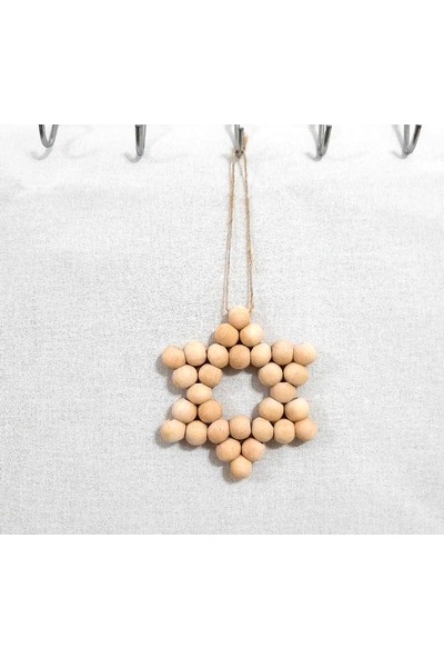 Tsundoku Dekoratif Ahşap Boncuklu Yıldız 6 Köşeli Büyük, Kapı Duvar Mutfak Süsü