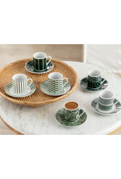 English Home Yelena Porselen 12 Parça Kahve Fincan Takımı 80 ml Yeşil