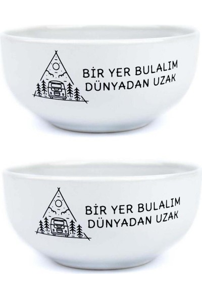 Bir Yer Bulalım Dünyadan Uzak Beyaz Seramik Kase x 2 Adet