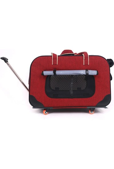 Generic Taşınabilir Katlanabilir Dört Tekerlekli Pet Taşıma Çantası - Kırmızı (Yurt Dışından)