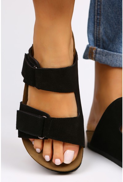 Manijero Delma Kadın Hakiki Deri Bantlı Siyah Terlik Manijero Delma Kadın Hakiki Deri Bantlı Siyah Terlik