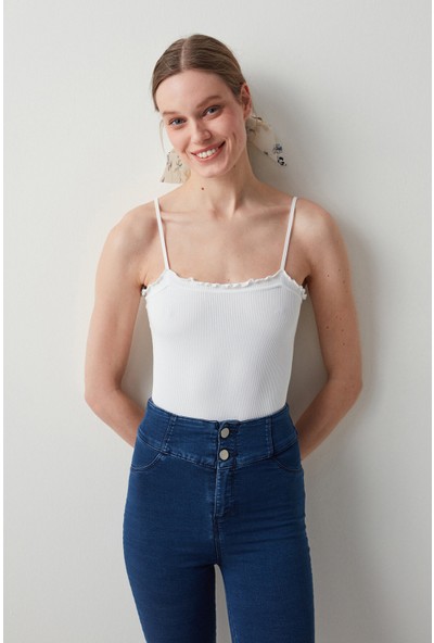 Penti Kırık Beyaz Frill Detailed Bodysuit Penti Kırık Beyaz Frill Detailed Bodysuit