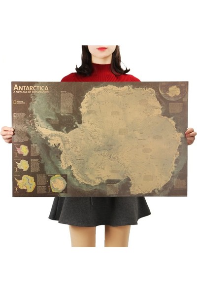 Caph Design Antarktika Haritası Vintage Kraft Poster - 33X48CM