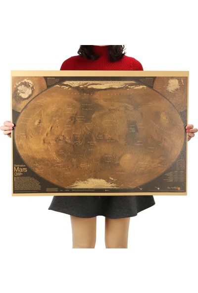 Caph Design Mars Haritası Vintage Kraft Poster - 33X48CM