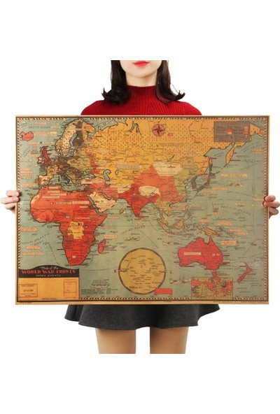 Caph Design Dünya Savaşlar Haritası Vintage Kraft Poster - 33X48CM