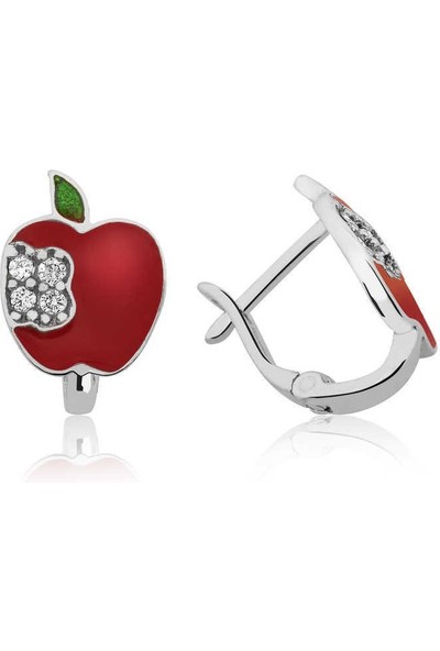 Gümüş Kırmızı Elma Çoçuk Küpesi