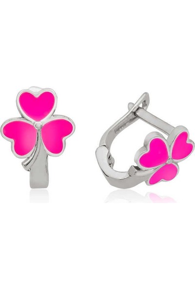 ​Gümüş Pembe Yonca Çocuk Küpesi