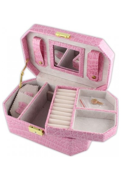 Entina Deri Aynalı Mücevher Çantası Krokodil Pembe Entina Deri Aynalı Mücevher Çantası Krokodil Pembe
