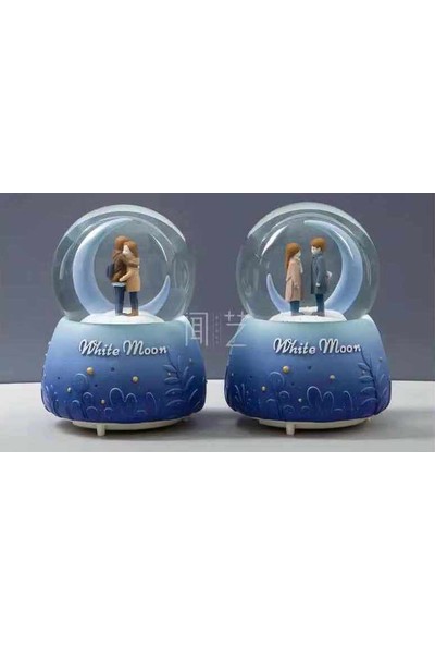 Özder İletişim Kar Püskürtmeli Ay Içinde Sevgili Çift Küre Dekoratif Hediyelik