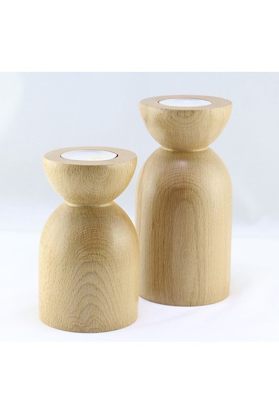 Monchi Ahşap Mumluk 2'li Set, Orta ve Büyük Boy