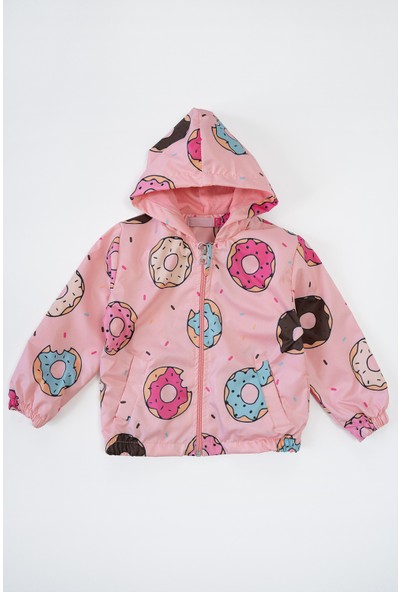 Wicoi Baby Donut Baskılı Kız Çocuk Somon Yağmurluk