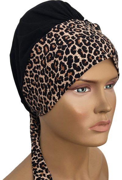 Vera Bone Arya Hazır Türban Penye Leopar Siyah