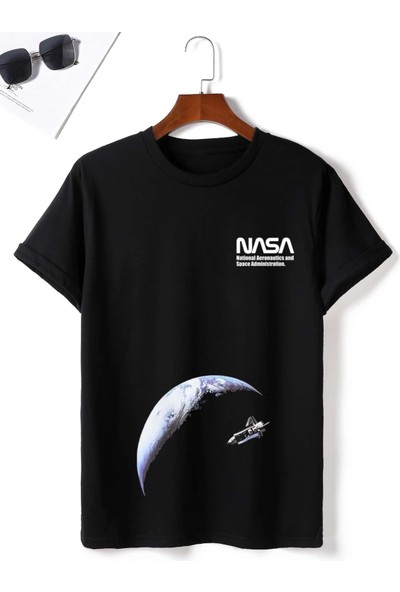 VBS Vibes Erkek Siyah Oversize Nasa Uzay Baskılı T-Shirt